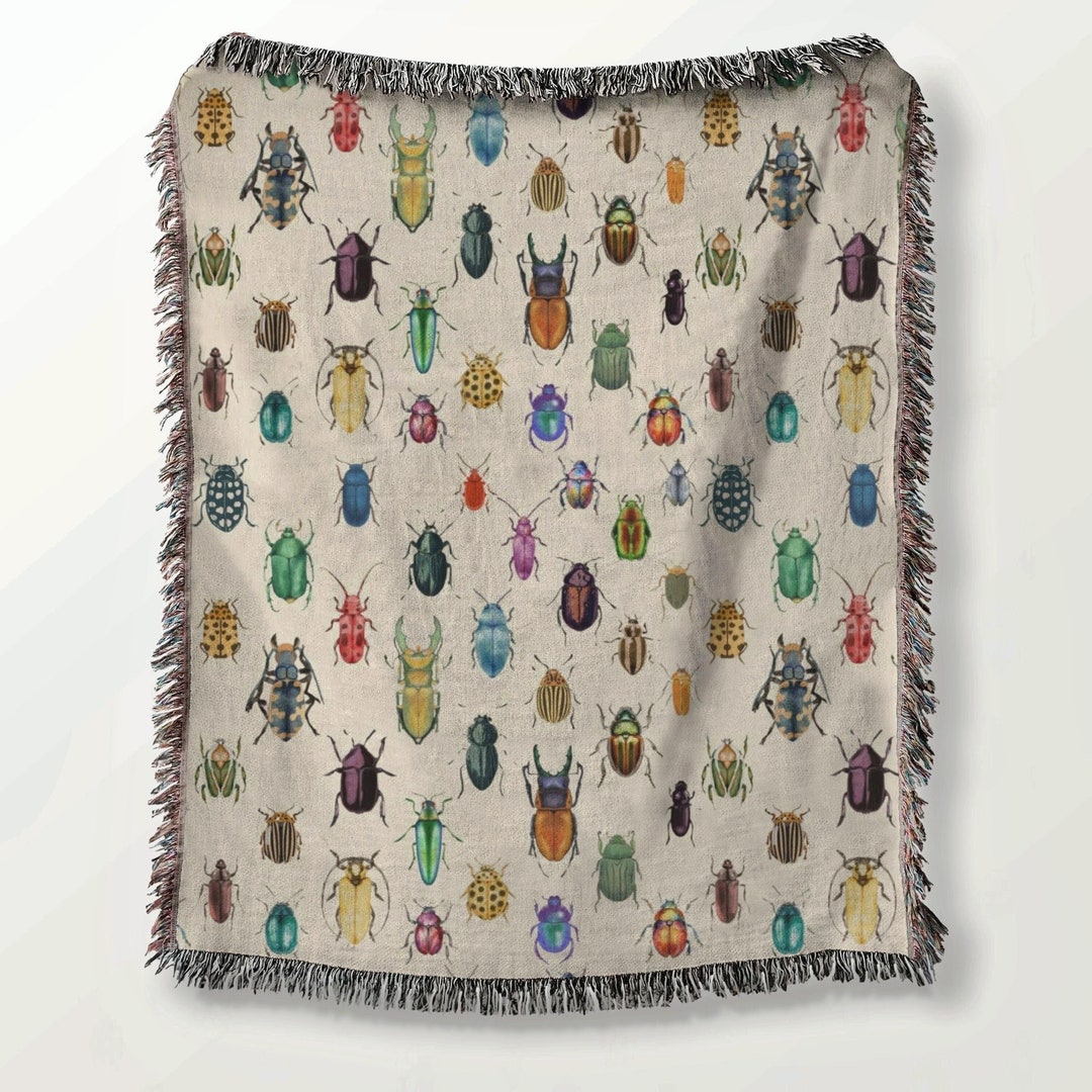 Cute Beetles Woven Blanket 100% Cotton Rug Vintage Bugs Home Decor ...