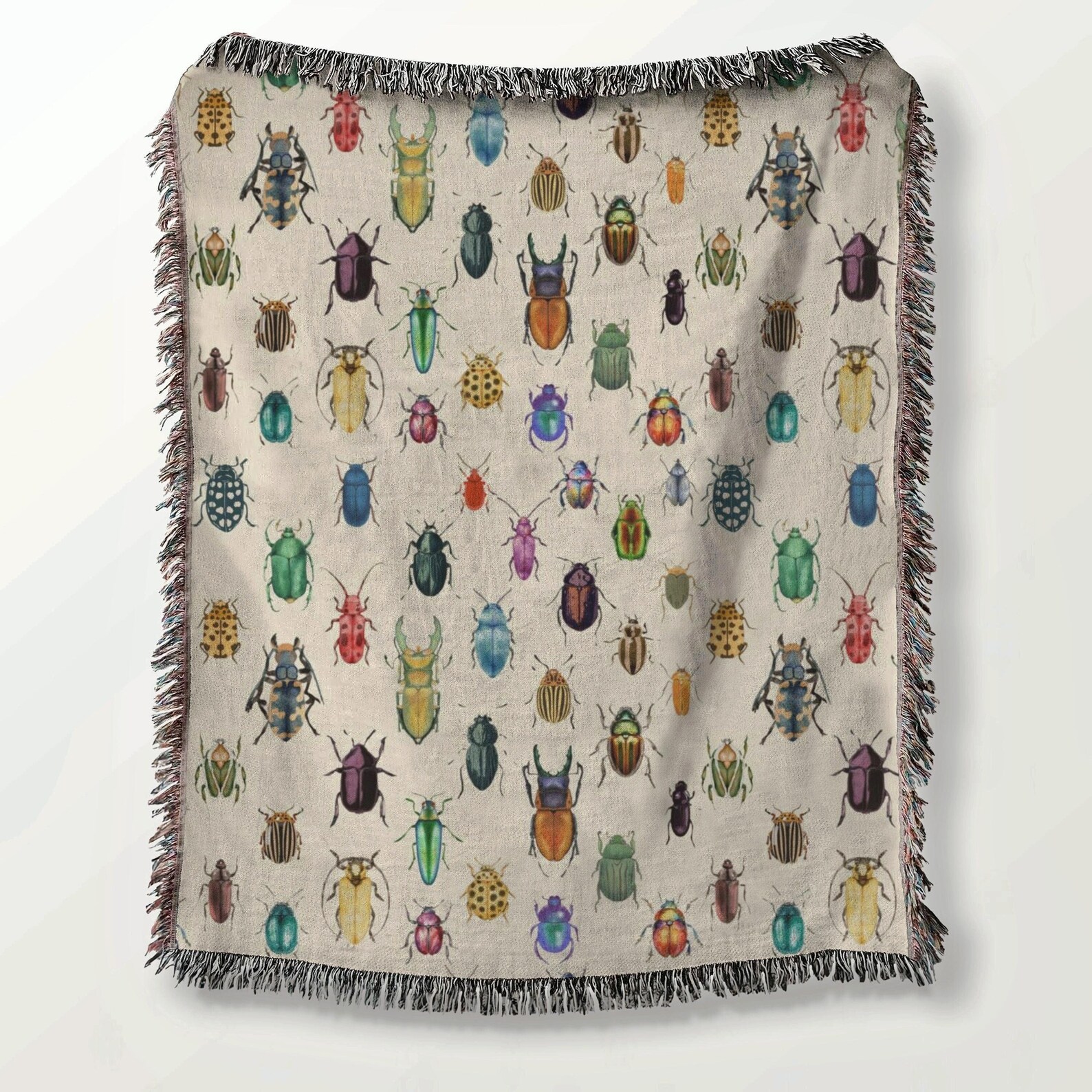 Cute Beetles Woven Blanket 100% Cotton Rug Vintage Bugs Home Decor ...