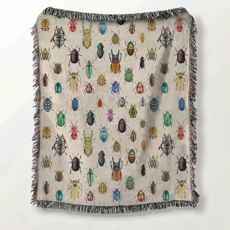 Cute Beetles Woven Blanket 100% Cotton Rug Vintage Bugs Home Decor ...