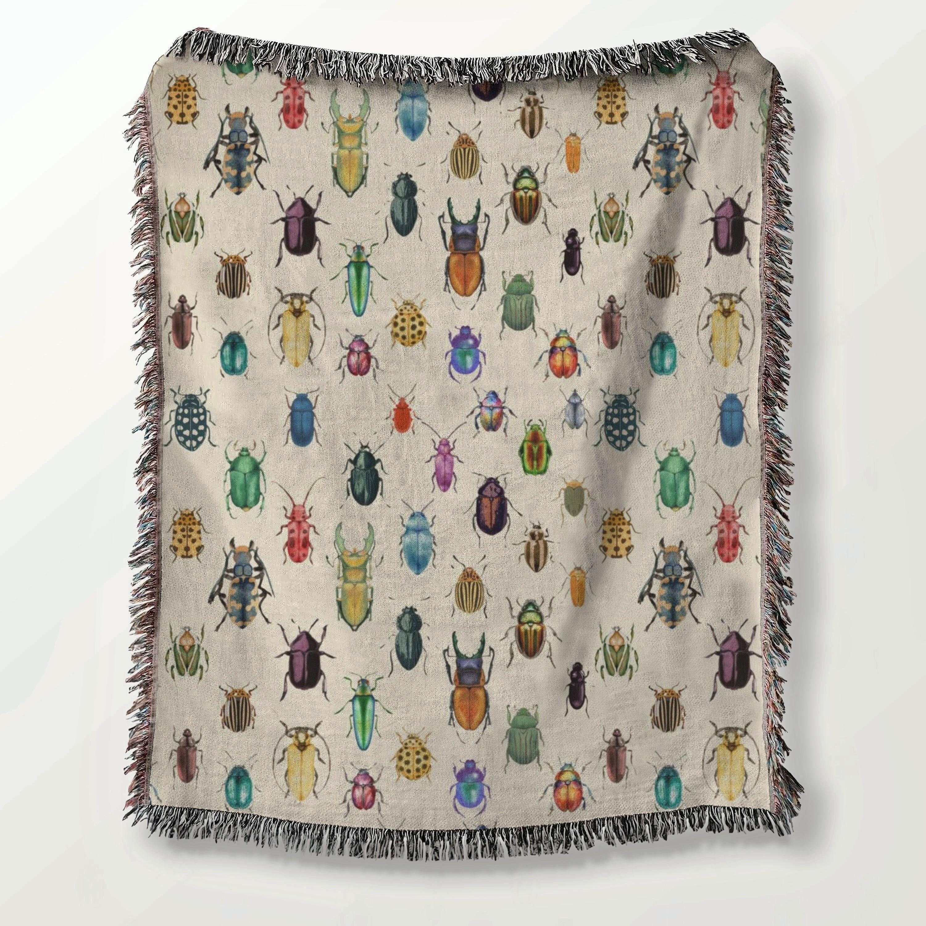 Cute Beetles Woven Blanket 100% Cotton Rug Vintage Bugs Home Decor ...