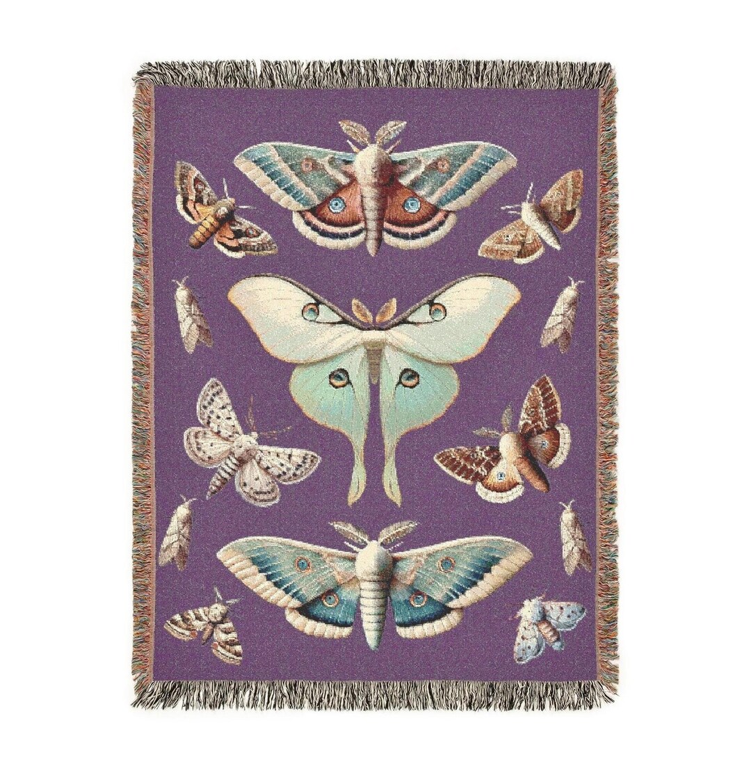 Luna Moth Woven Blanket 100% Cotton Rug Vintage Moths Illustration Home ...