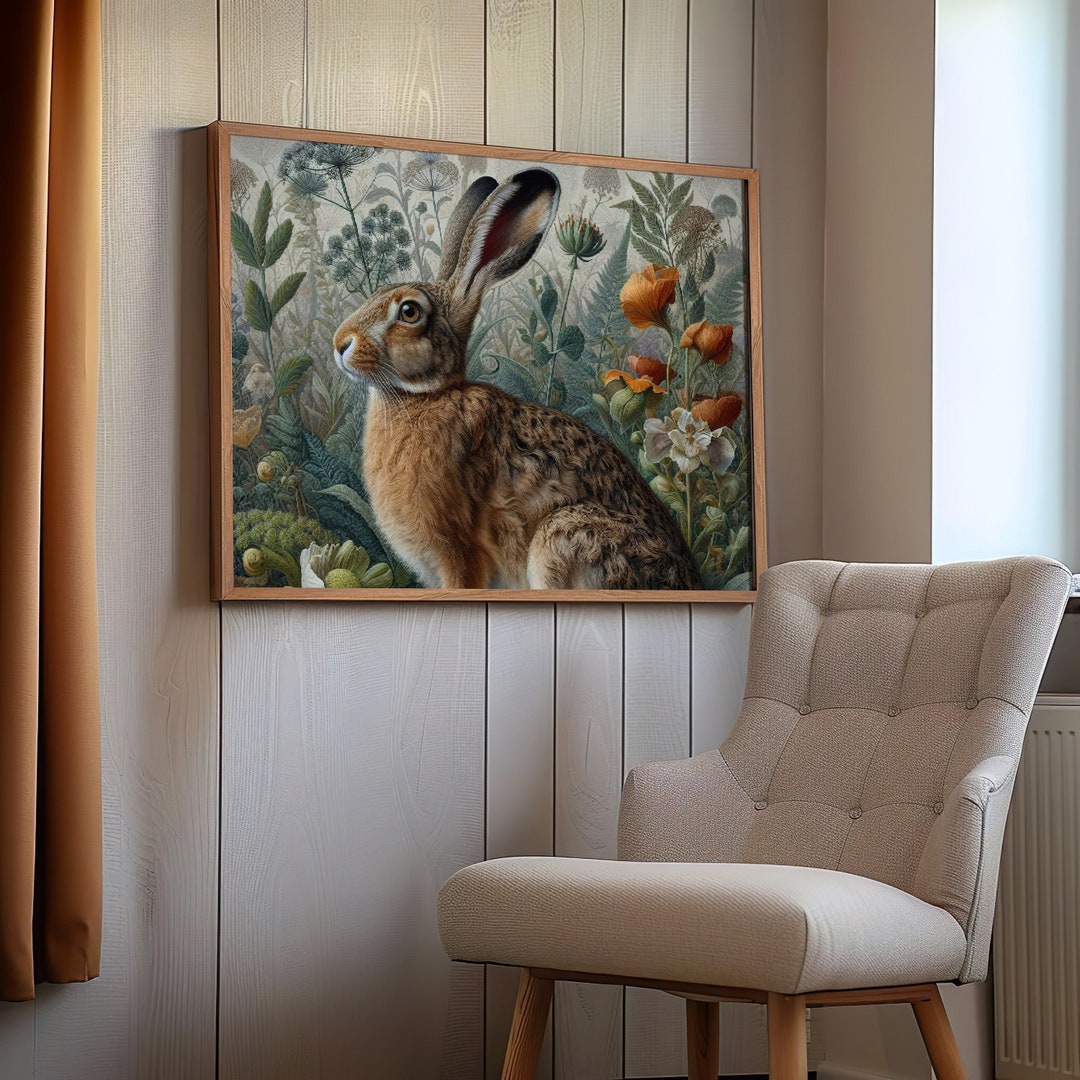 Woodland Hare Satin Poster 210gsm William Morris Inspired Animal Art ...