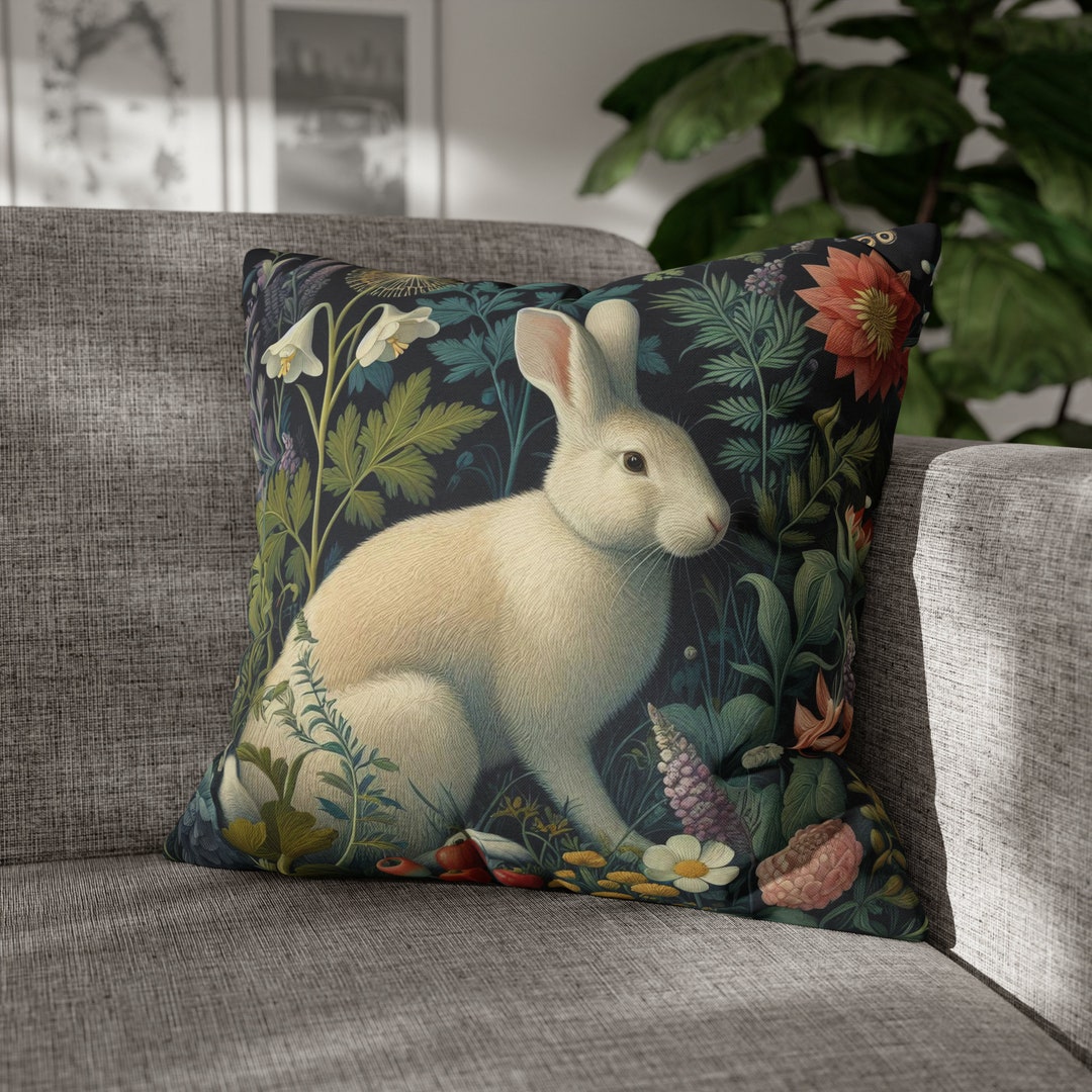 White Rabbit Pillow Case William Morris Inspired White Bunny Throw ...