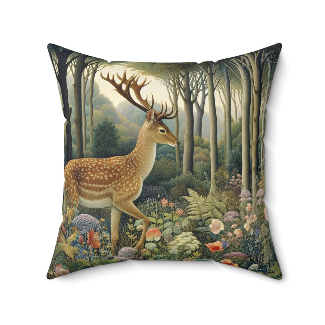 Forest Deer Pillow William Morris Inspired Cushion Stag Throw Pillow ...