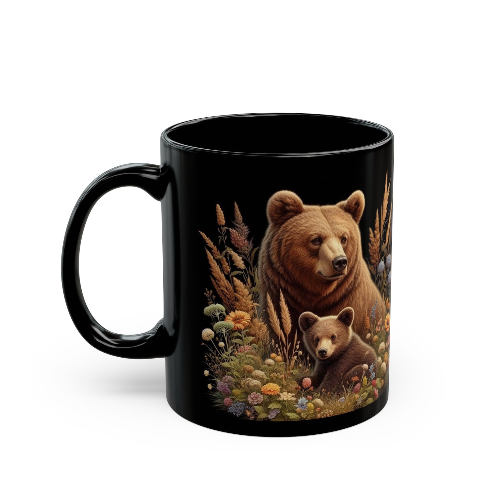 Mama Bear and Cub Mug William Morris Inspired Bear Family Among Florals ...