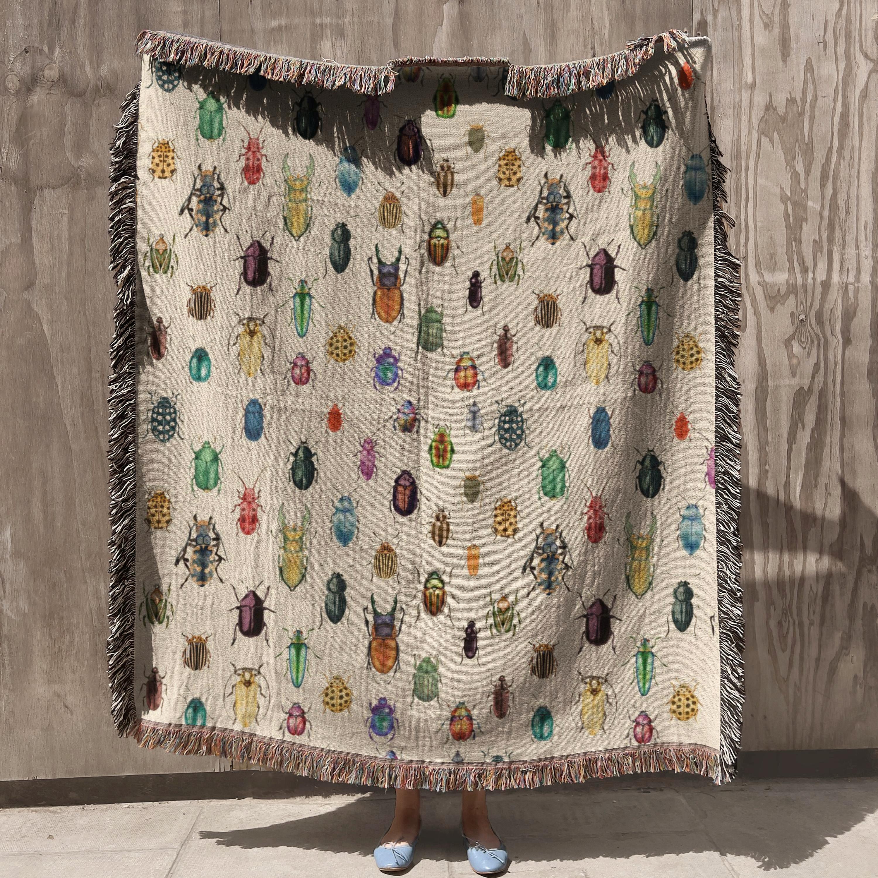 Cute Beetles Woven Blanket 100% Cotton Rug Vintage Bugs Home Decor ...