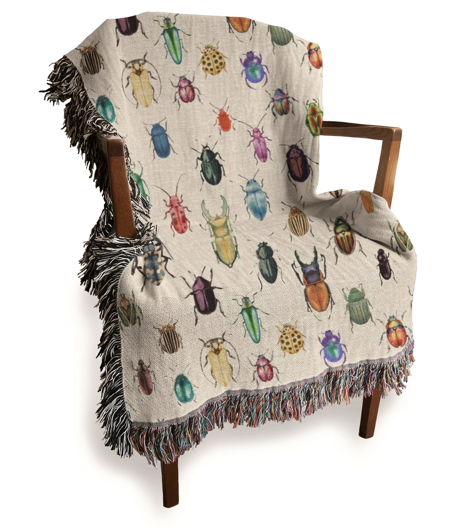Cute Beetles Woven Blanket 100% Cotton Rug Vintage Bugs Home Decor ...