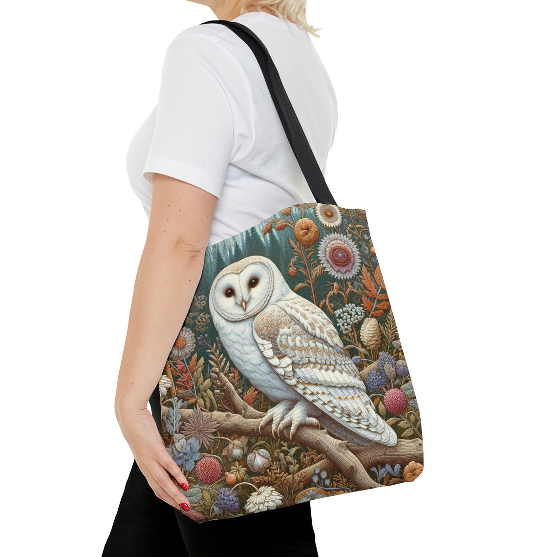 Barn Owl Tote Bag AOP William Morris Inspired White Owl Gift Unique and ...
