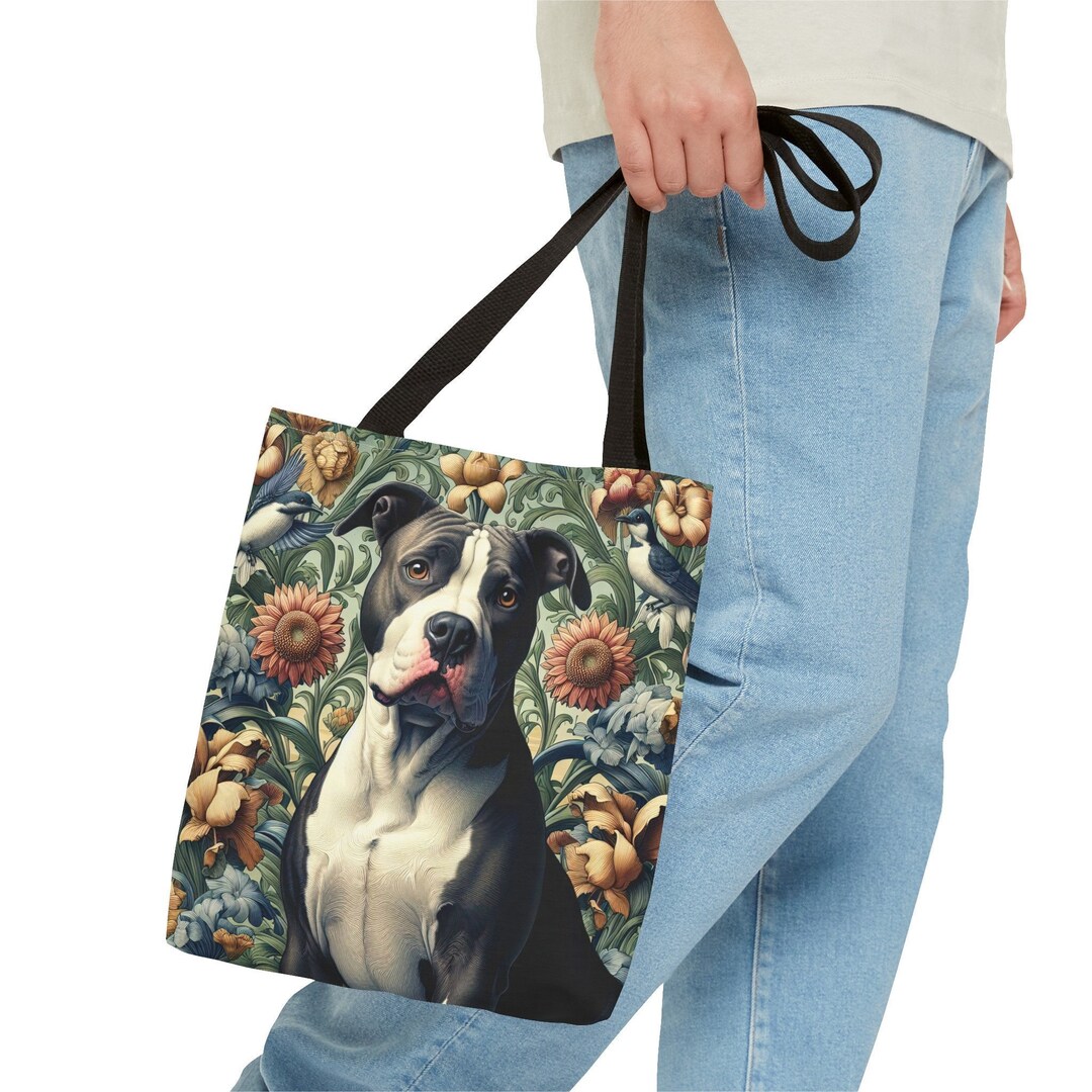 American Pit Bull Tote Bag William Morris Inspired Dog Art Bag Floral ...