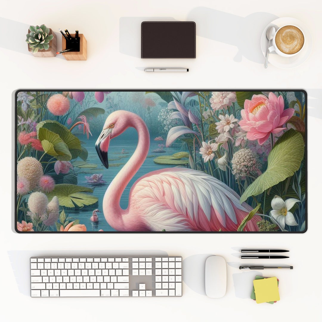 Pink Flamingo Desk Mat Vintage Floral Desk Mat William Morris Inspired ...