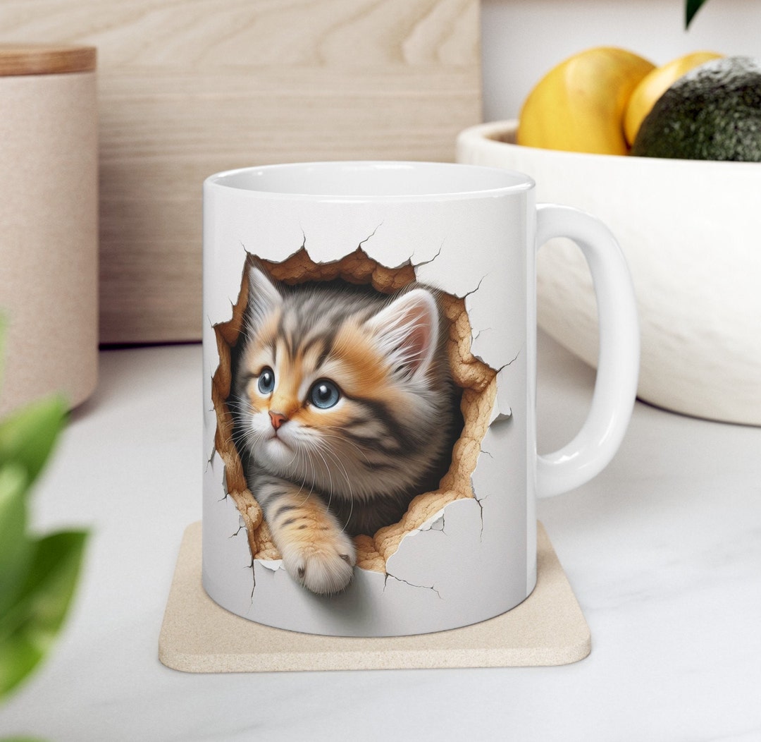 3D Kitten Hole in a Wall Mug Cute Cat Coffee Mug Peekaboo Kitten Teacup ...