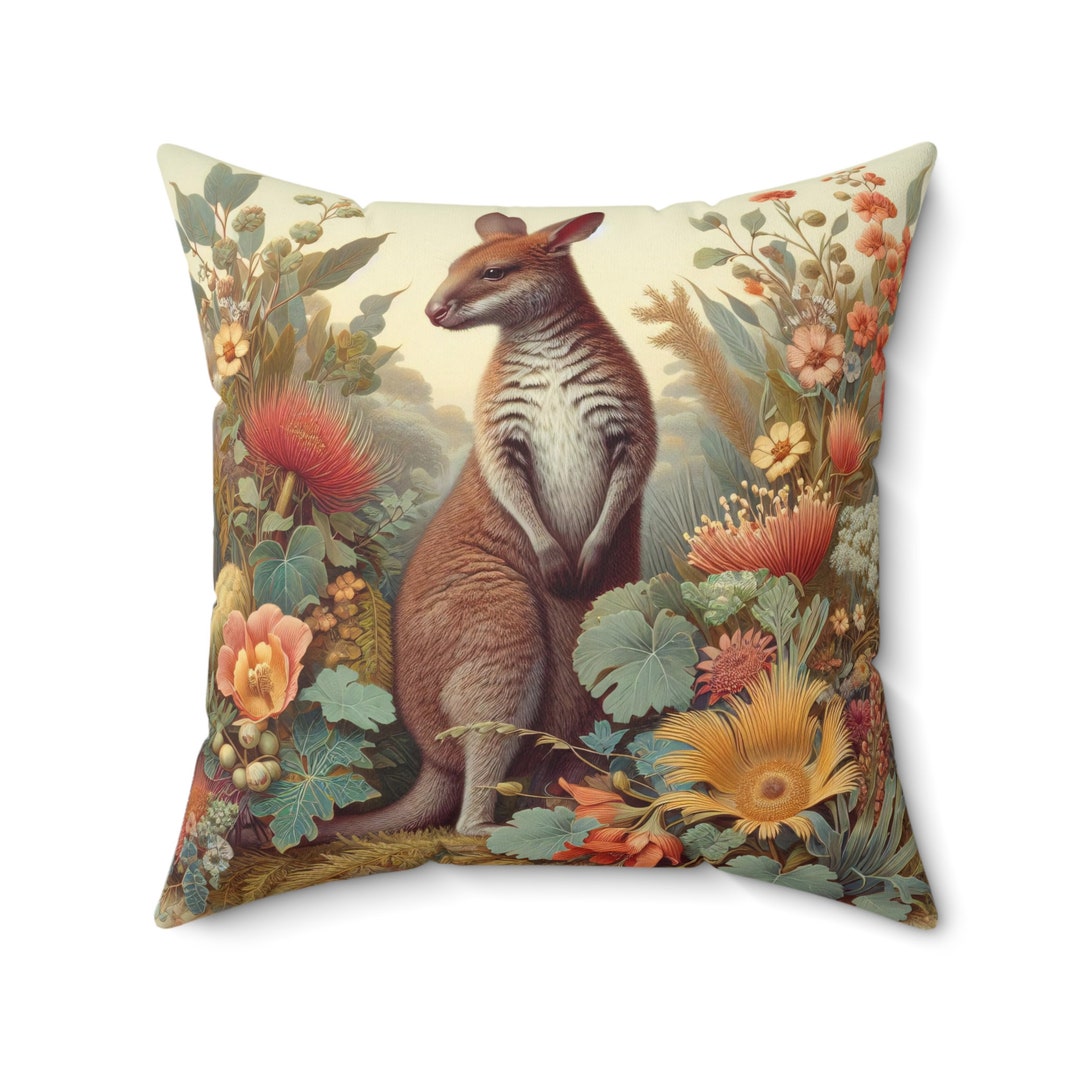 Wallaby and Australian Flowers Pillow Morris Inspired Cushion ...