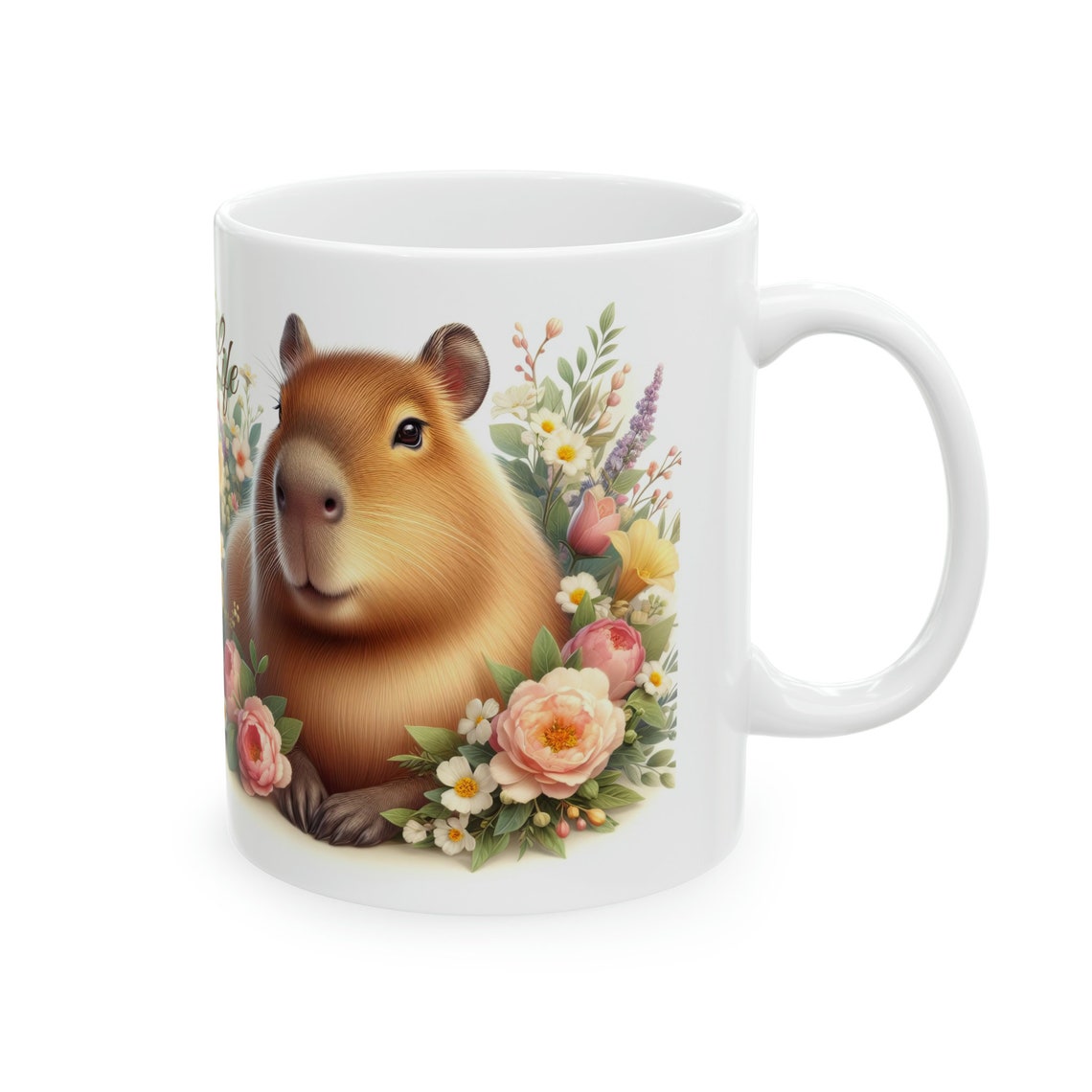 Happy Capybara Mug Cute Capybara and Flowers Ceramic Coffee Mug Animal ...