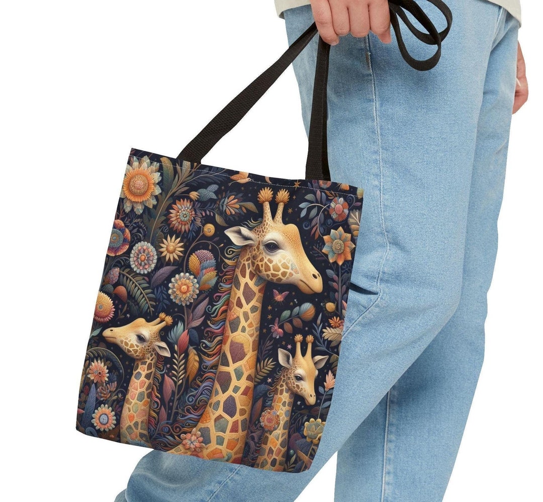 Whimsical Giraffe Family Tote Bag Giraffe Shopping Bag Vintage Style ...