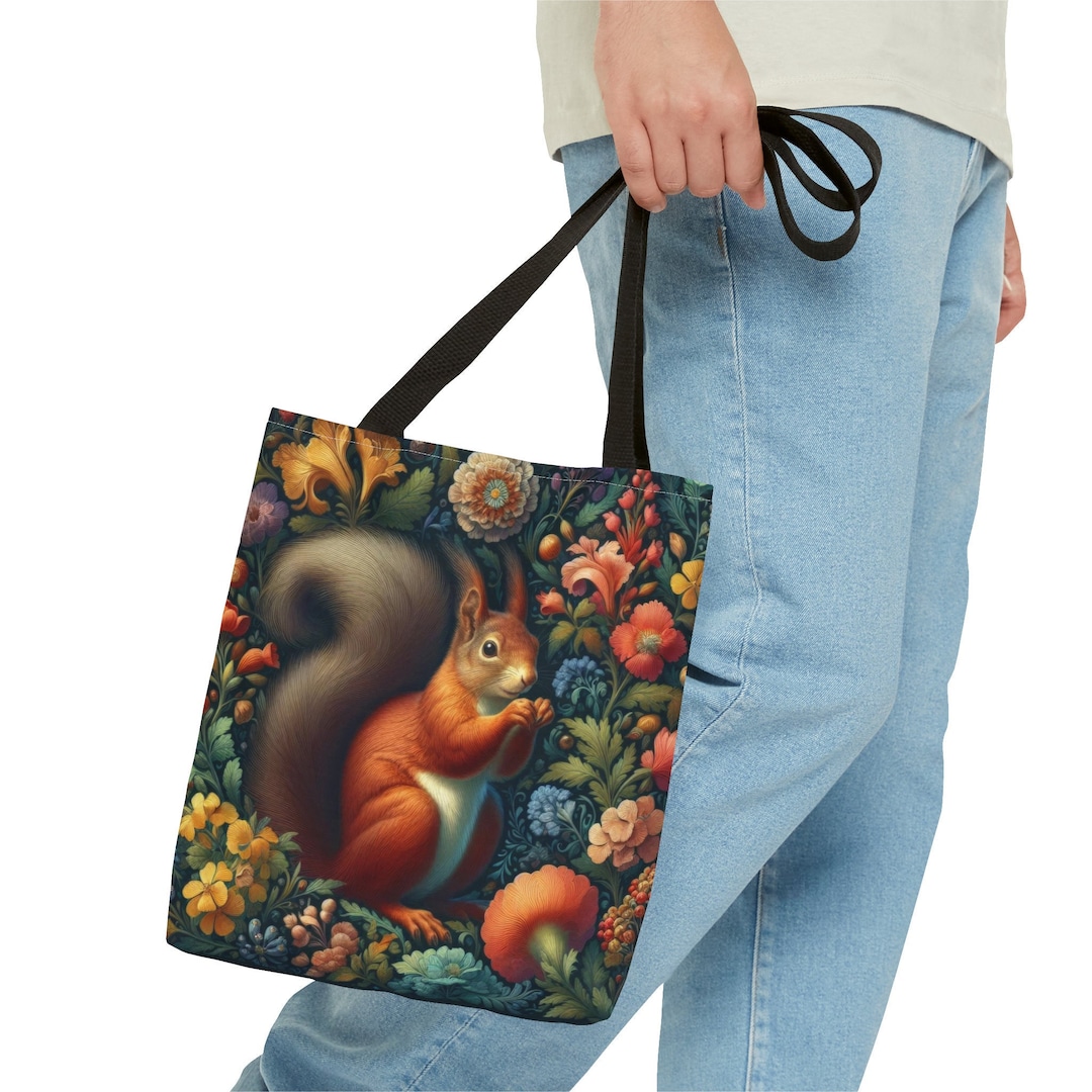 Forest Squirrel Tote Bag William Morris Inspired Squirrel and Flowers ...