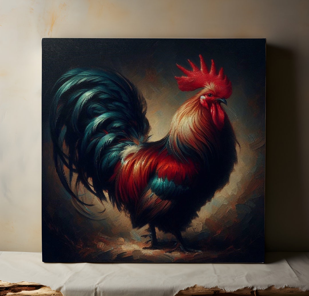 Vintage Rooster Painting Canvas Gallery Wrap Print Old Masters Style ...