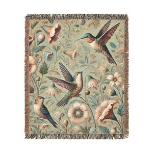 Hummingbirds Woven Blanket William Morris Inspired 100% Cotton Rug ...