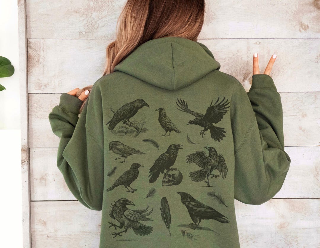 Crows and Ravens Hoodie - Retro Y2K Style Raven Hooded Sweatshirt Back ...