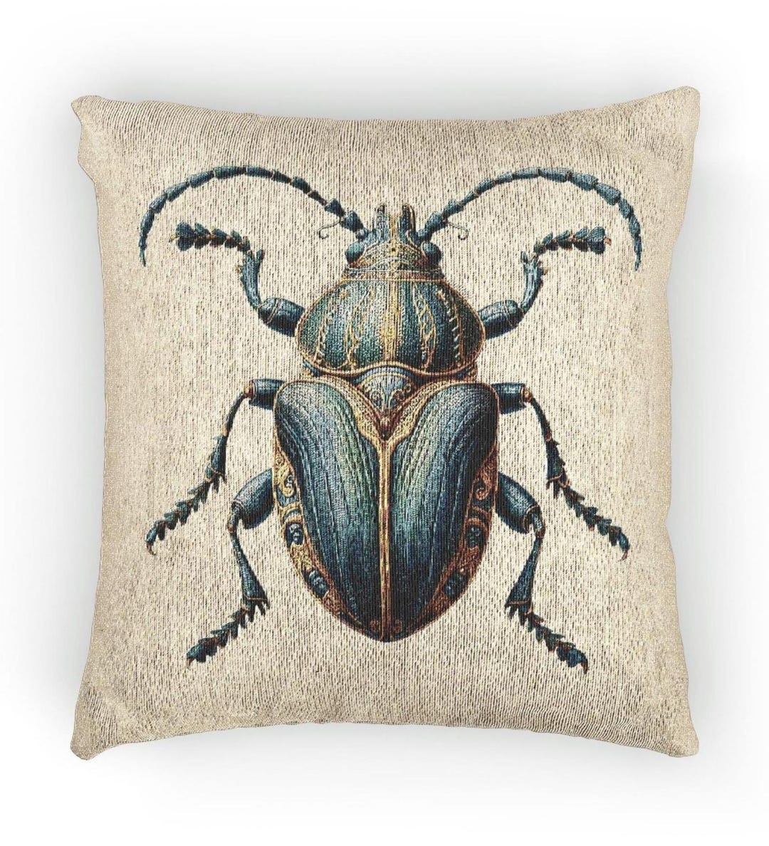 Green Beetle Woven Pillow Vintage Style Bug Home Decor Cotton Blend ...