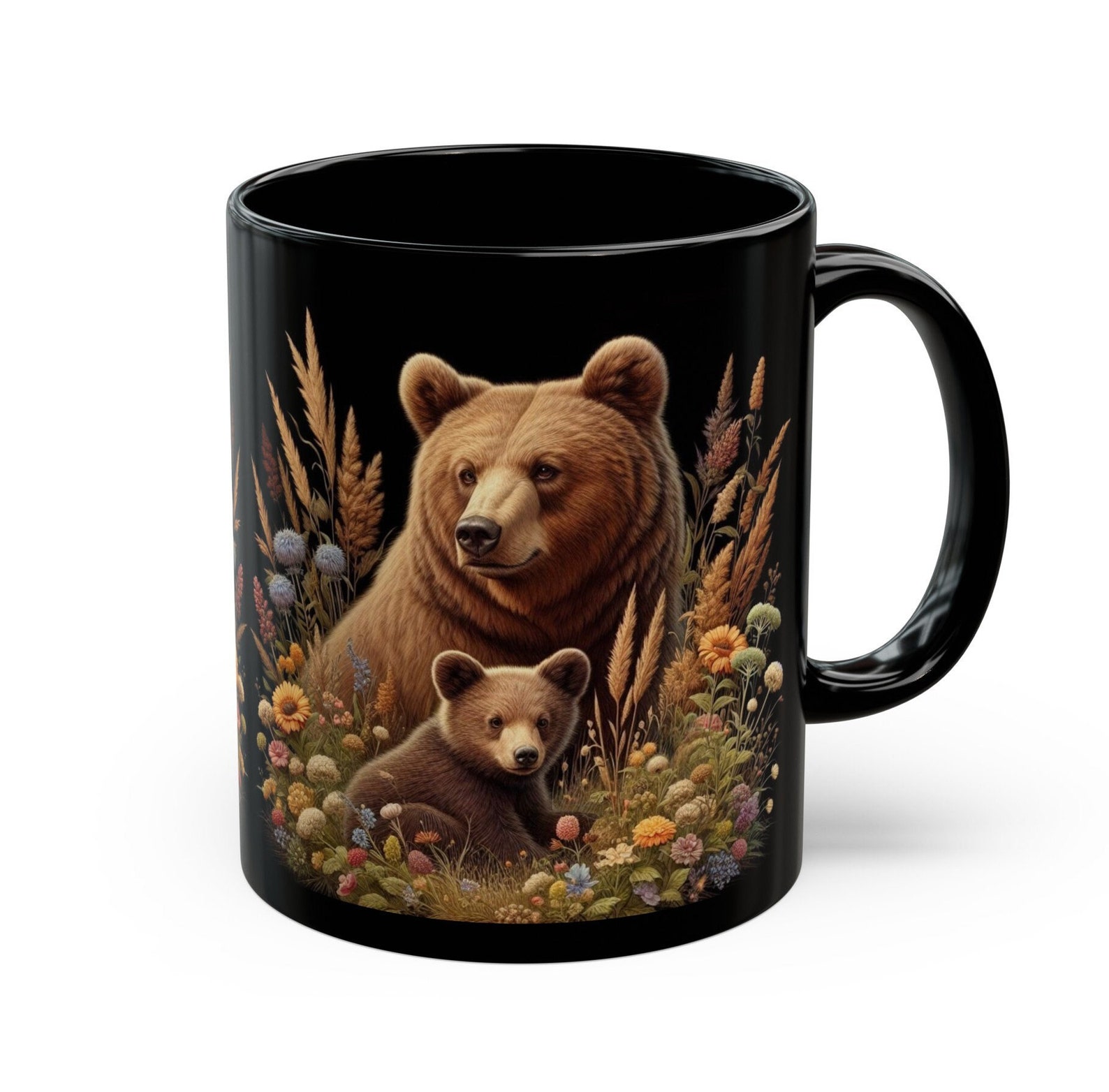 Mama Bear and Cub Mug William Morris Inspired Bear Family Among Florals ...