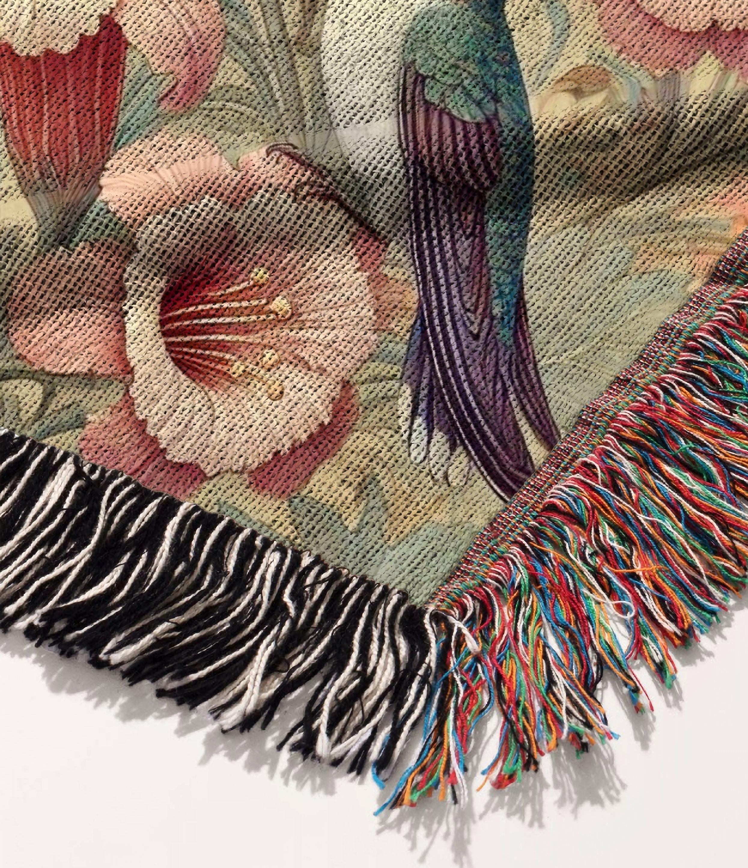 Hummingbirds Woven Blanket William Morris Inspired 100% Cotton Vintage ...