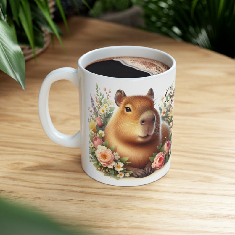 Happy Capybara Mug Cute Capybara and Flowers Ceramic Coffee Mug Animal ...