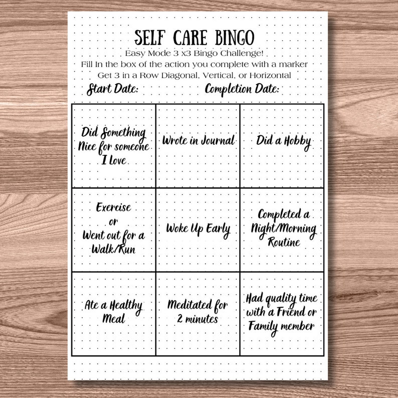 3x3 Self Care Bingo Digital Download Mental Health A5 Journal Page ...