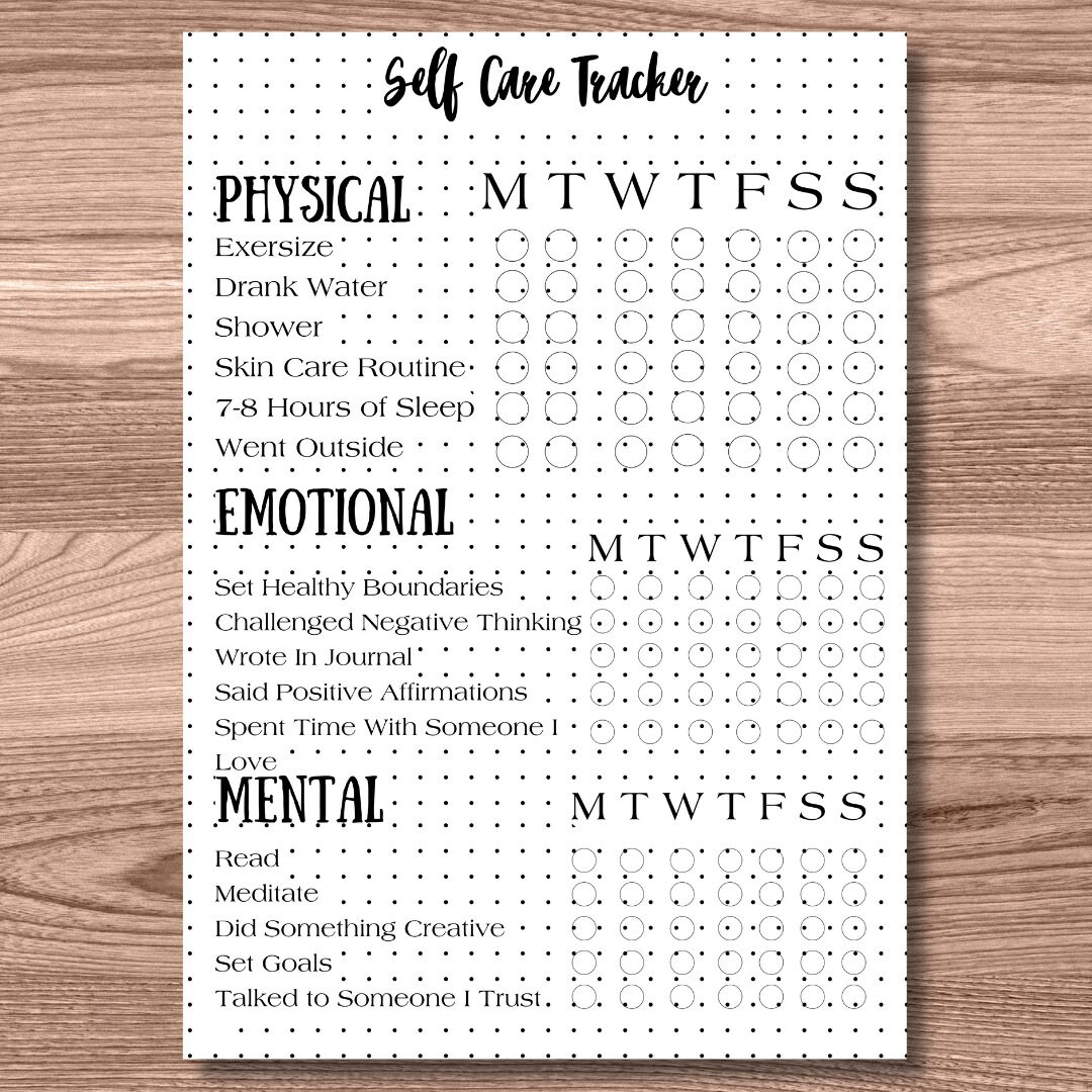 Self Care Tracker A5 Journal Page Mental Health Printable Tracker ...