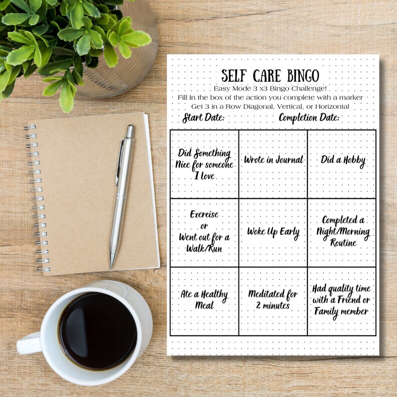 3x3 Self Care Bingo Digital Download Mental Health A5 Journal Page ...