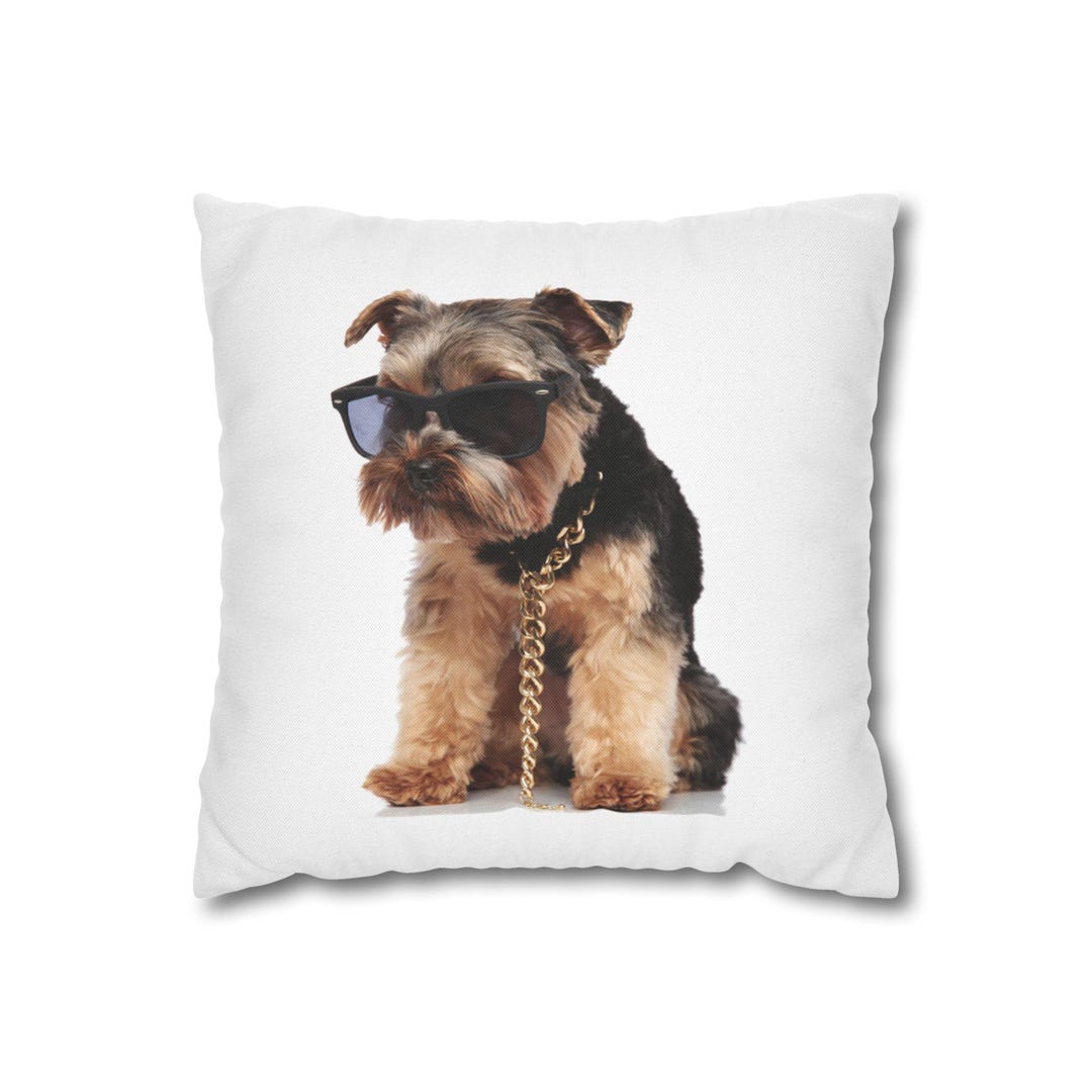 Yorkie Dog With Sunglasses Square Pillowcase, Cute Puppy Decor, Dog ...