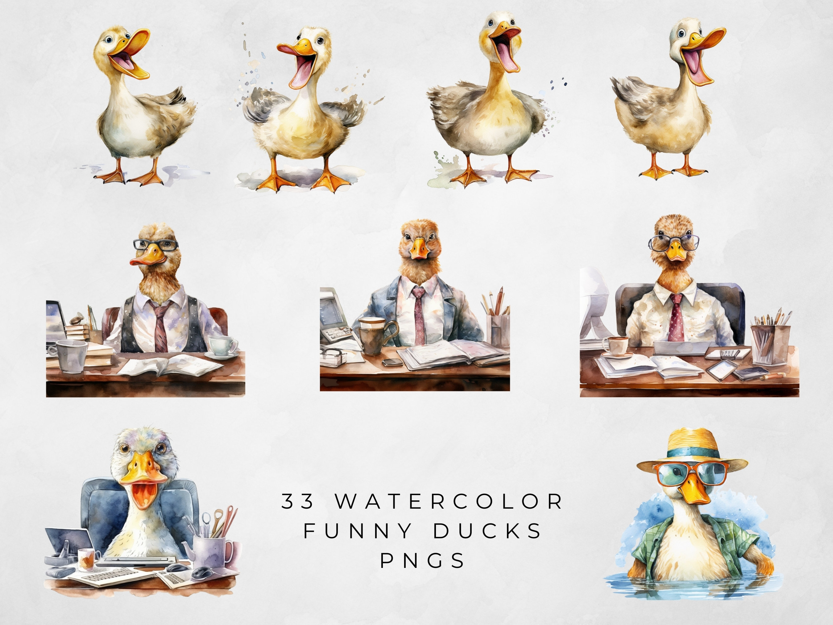 Funny Ducks Clipart, Duck Clipart PNG Graphics, Watercolor Ducks ...