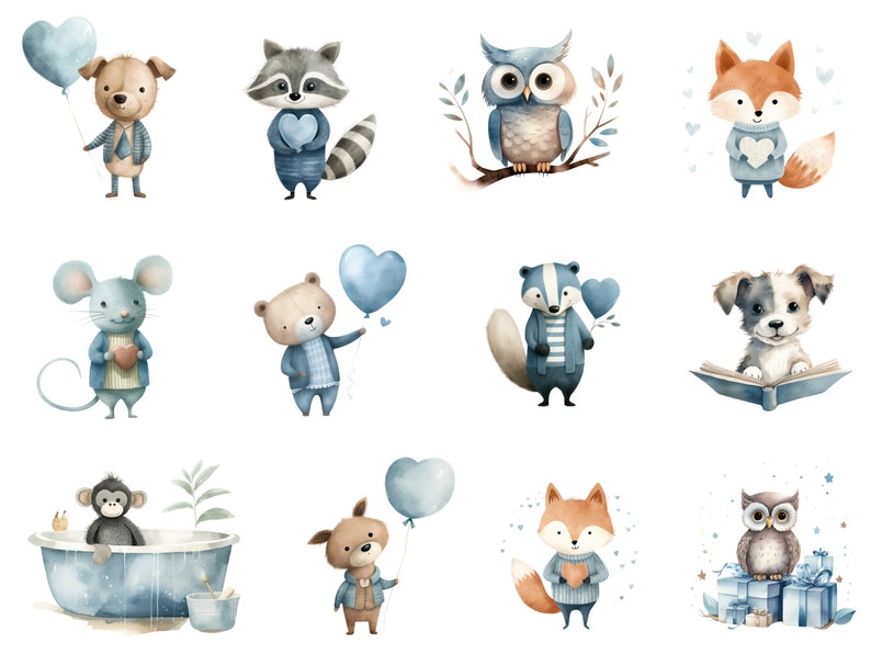 Baby Boy Animals Clipart,boy Baby Shower Clipart,boy Nursery Clipart ...