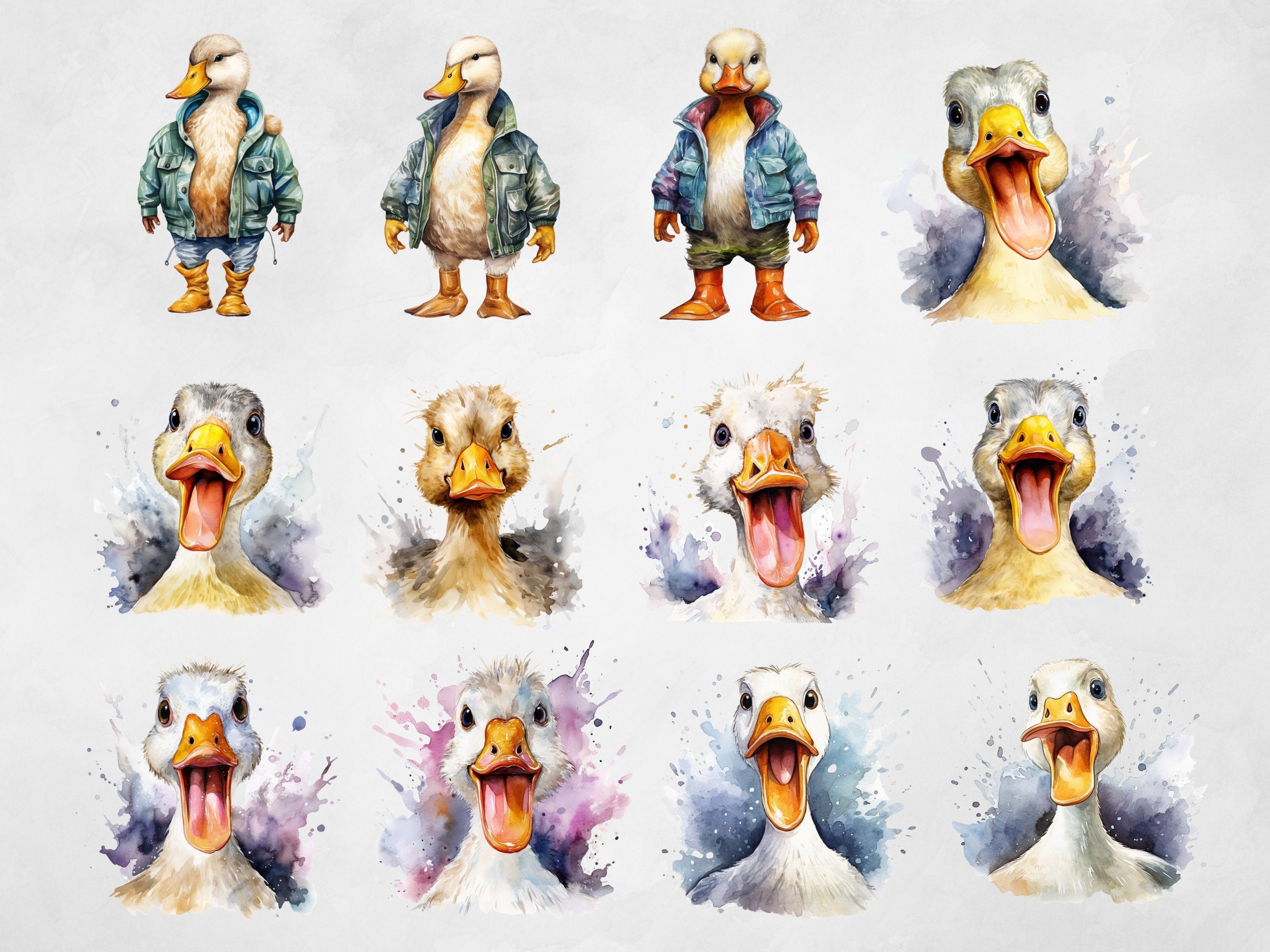 Funny Ducks Clipart, Duck Clipart PNG Graphics, Watercolor Ducks ...