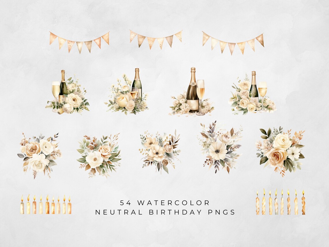 Neutral Birthday Clipart, Happy Birthday Clipart, Beige Birthday ...