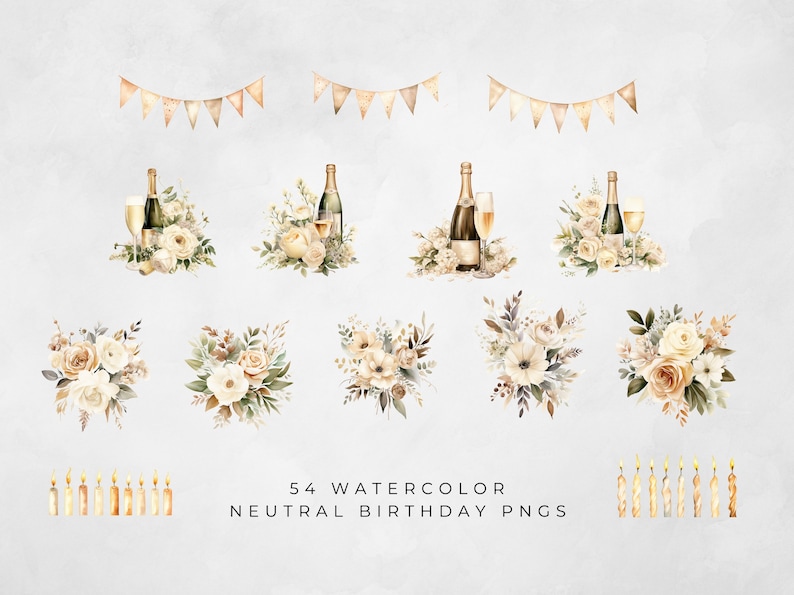 Neutral Birthday Clipart, Happy Birthday Clipart, Beige Birthday ...