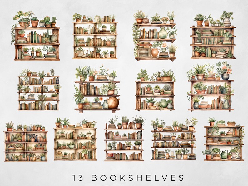 Bookshelves Clipart, Book Shelf Clipart, Books Stacked PNG, Vintage ...