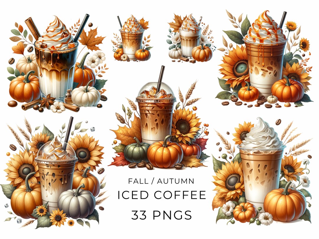 Fall Autumn Iced Coffees Clipart,fall Coffee Png,fall Drinks Png ...