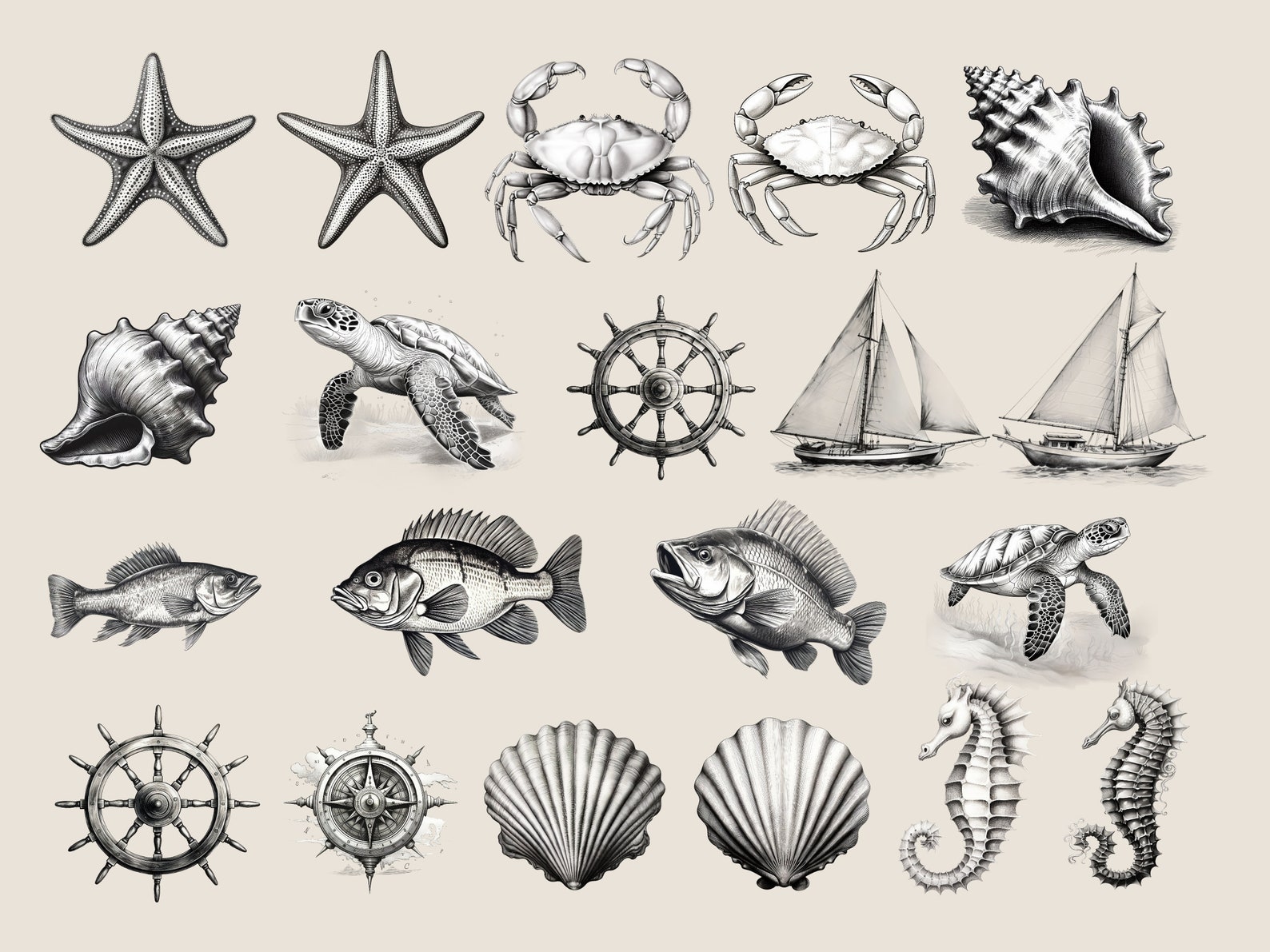 Vintage Nautical Clipart, Nautical Illustrations Clipart,black and ...