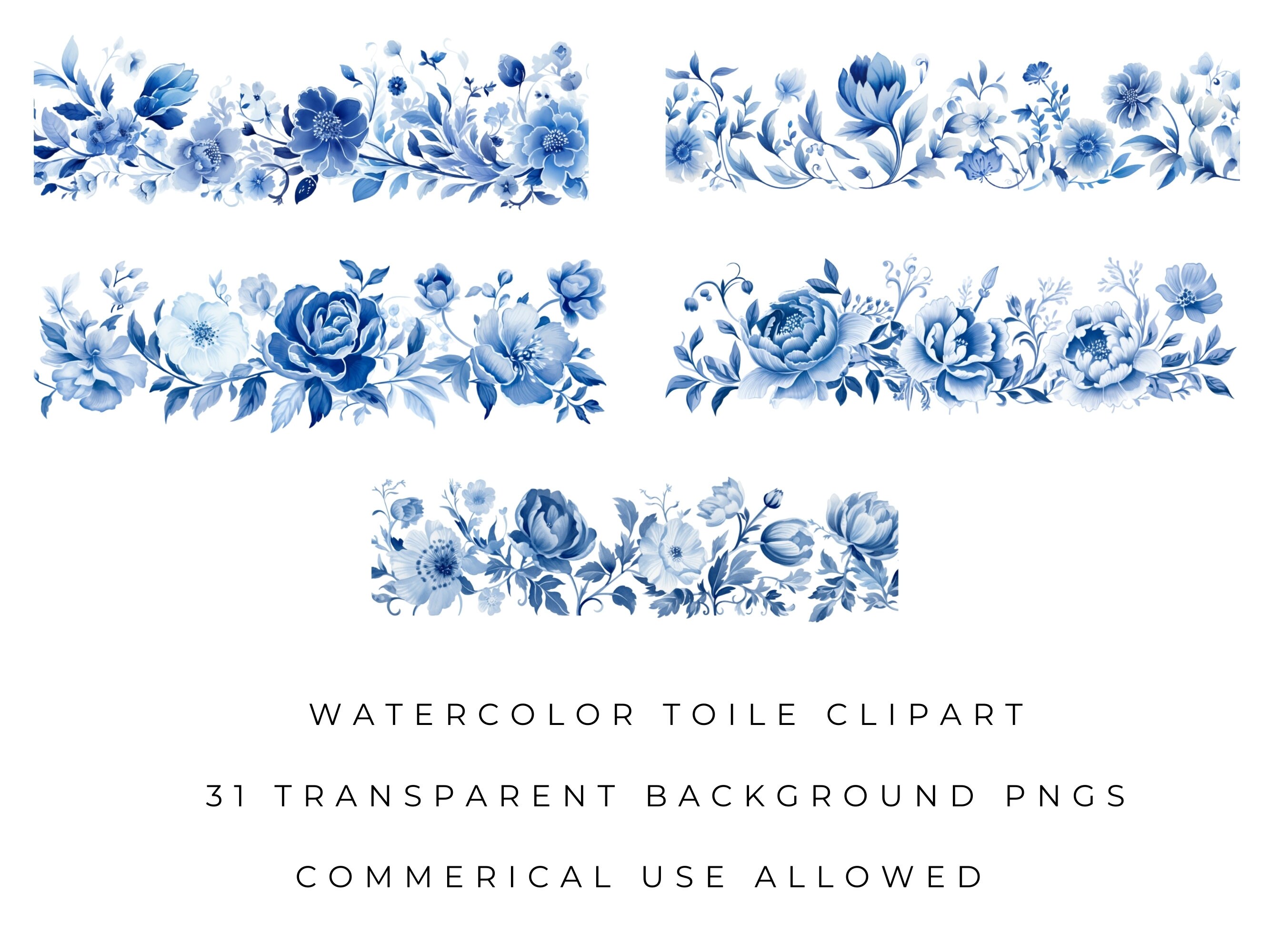 Blue Toile Flowers Clipart, Toile Border Clipart, French Blue Frame ...