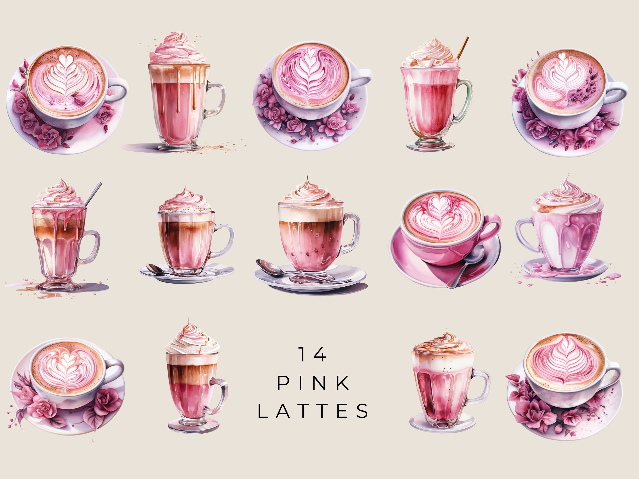 Pink Latte Clipart, Pink Coffee Latte Clipart, Pink Latte PNG ...