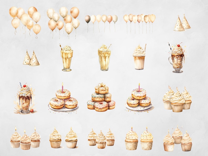 Neutral Birthday Clipart, Happy Birthday Clipart, Beige Birthday ...