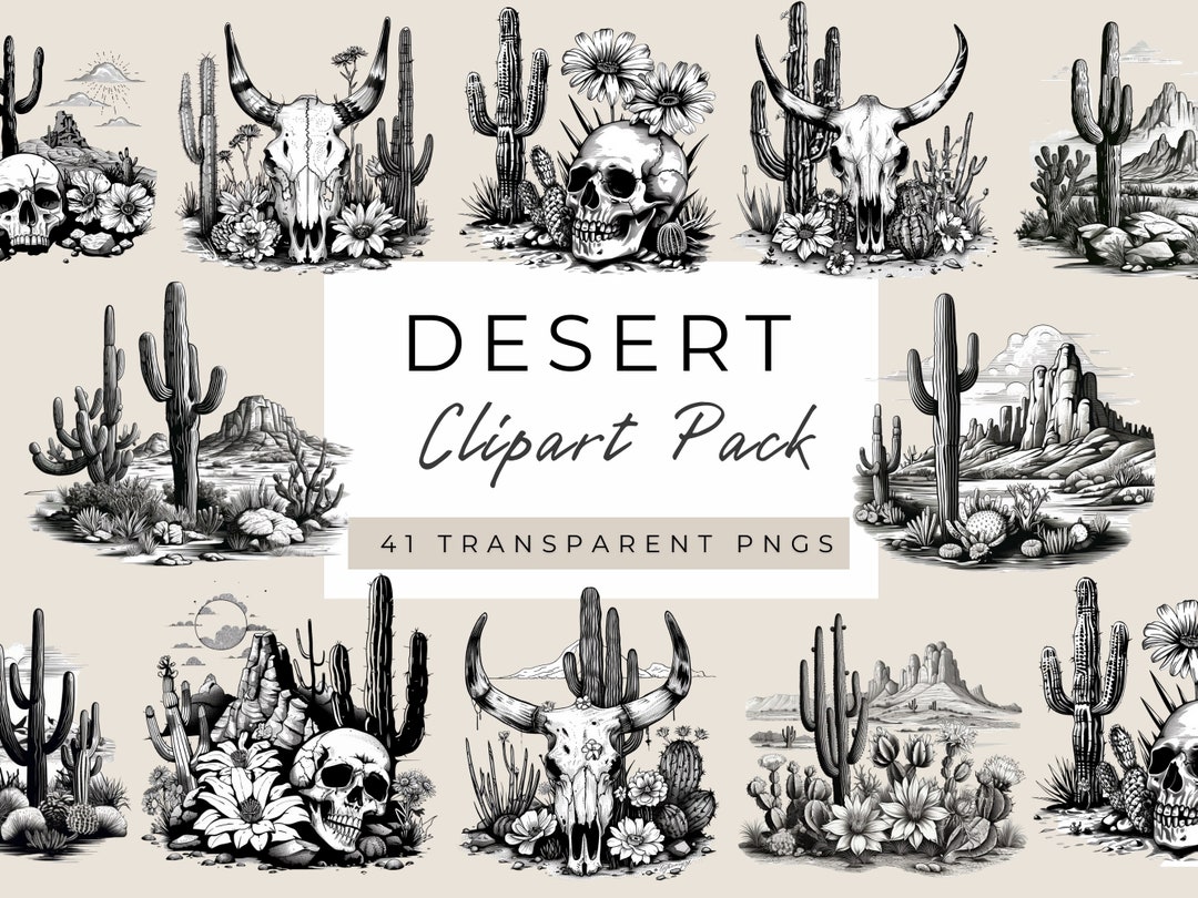 Desert Clipart Png,desert Landscape Illustration,black and White Desert ...