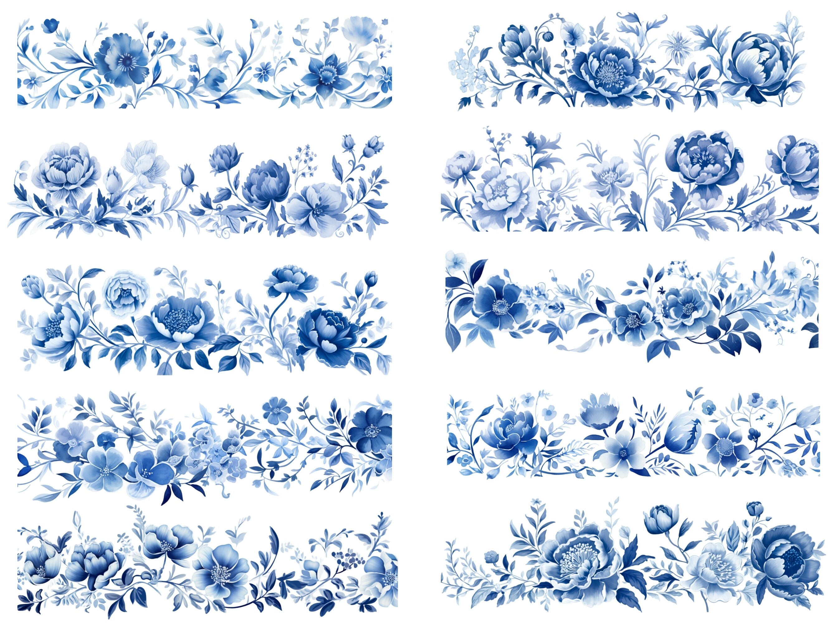 Blue Toile Flowers Clipart, Toile Border Clipart, French Blue Frame ...