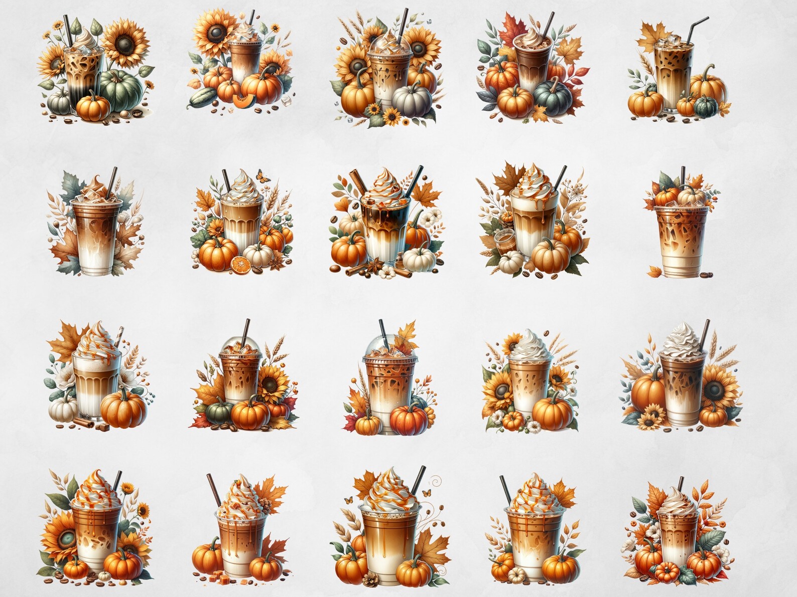 Fall Autumn Iced Coffees Clipart,fall Coffee Png,fall Drinks Png ...