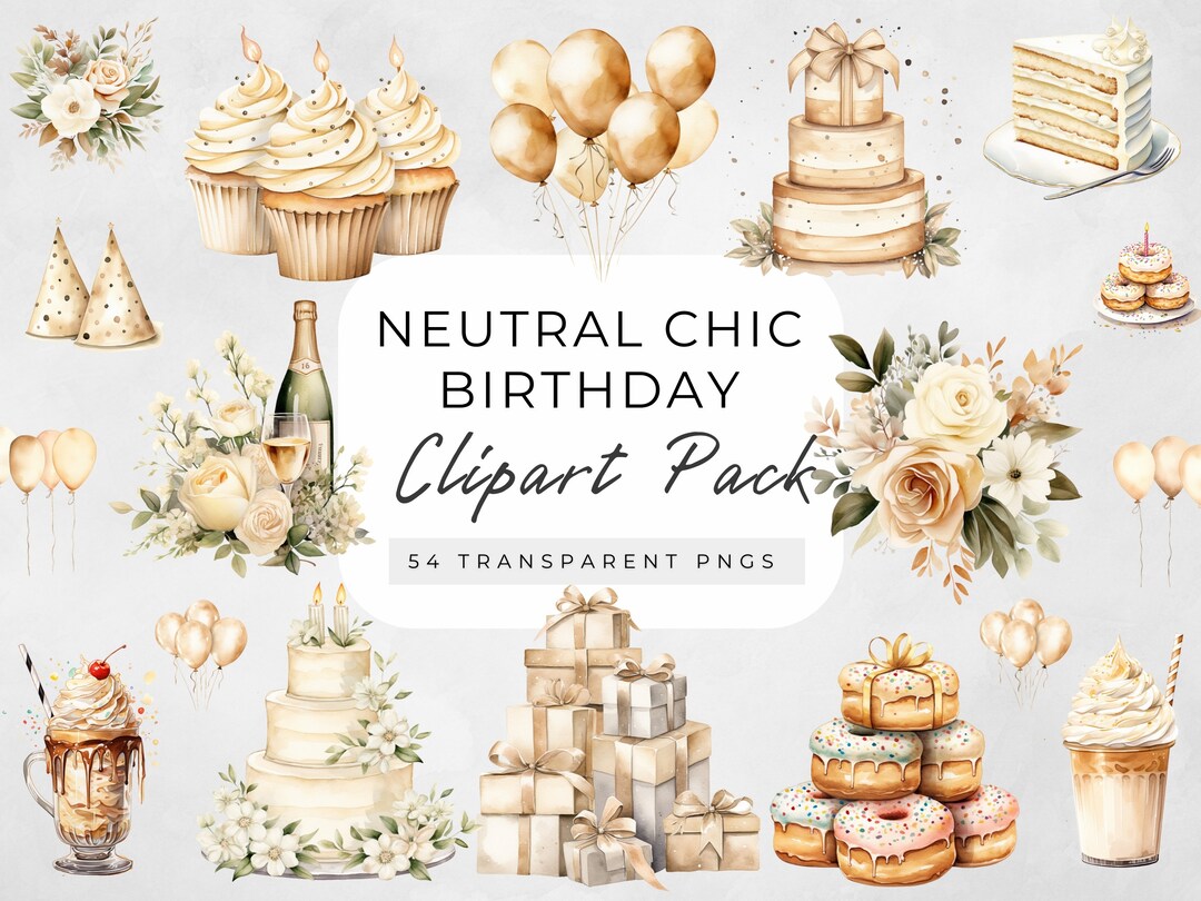 Neutral Birthday Clipart, Happy Birthday Clipart, Beige Birthday ...