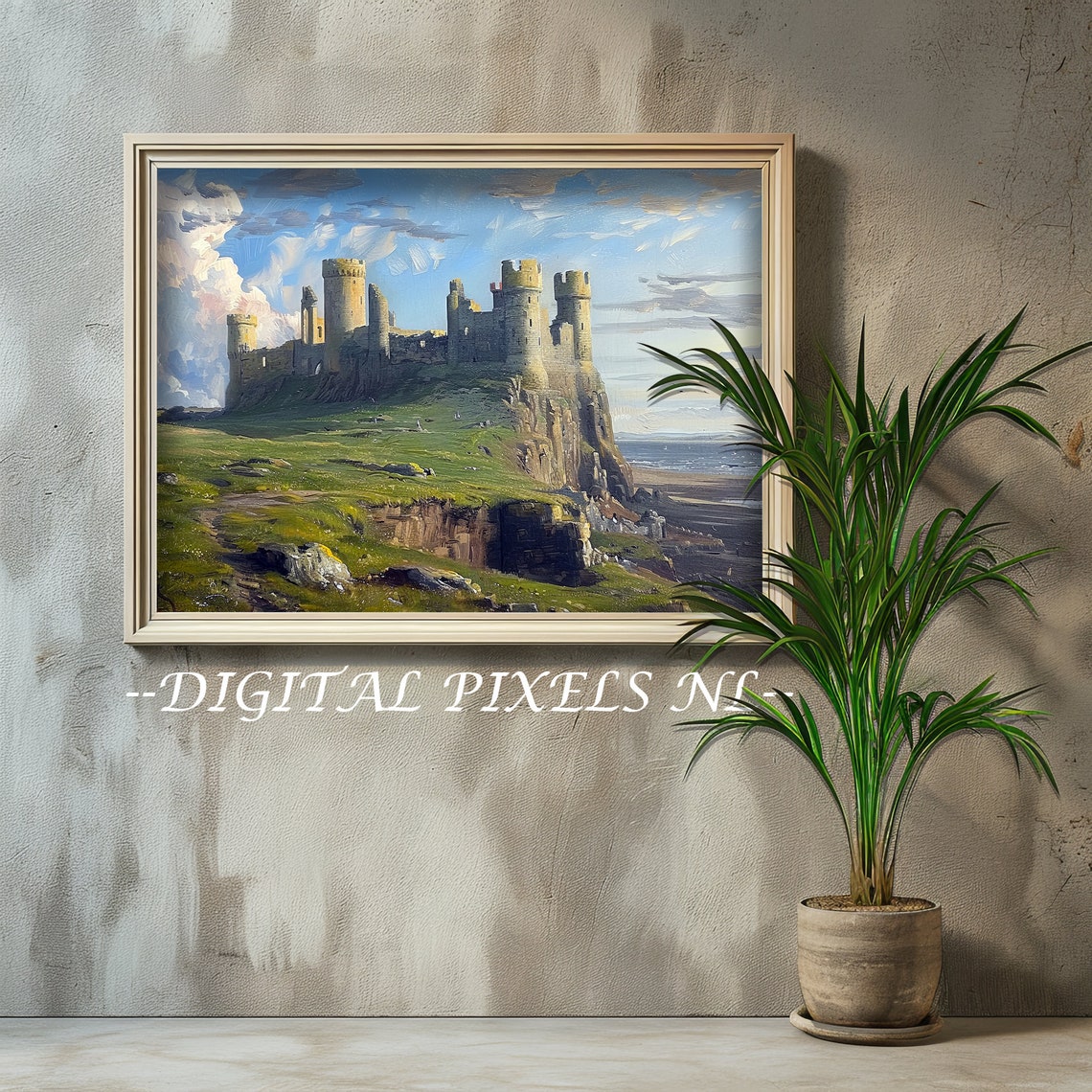 Castle on a Hill, Printable Nature Scene, Vintage Painting, Antique ...