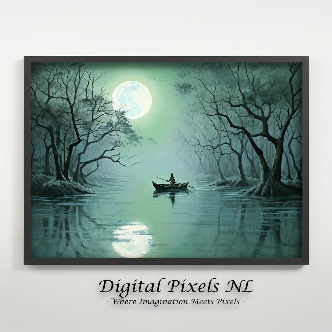 The Ferryman, Printable Nature Scene, Landscape Vintage Painting ...