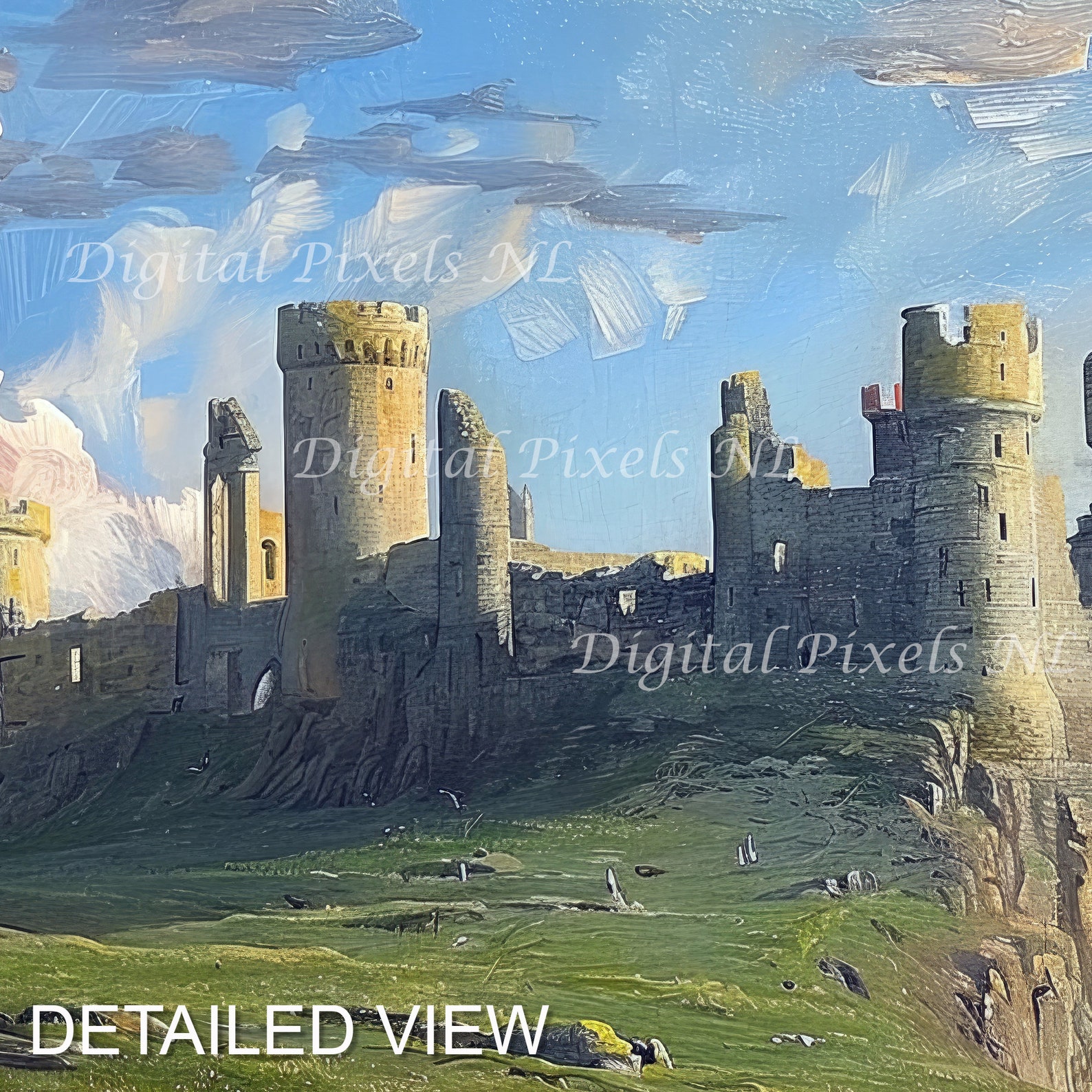 Castle on a Hill, Printable Nature Scene, Vintage Painting, Antique ...