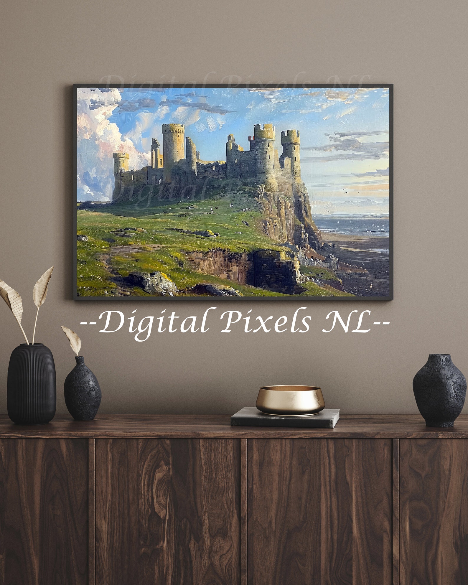 Castle on a Hill, Printable Nature Scene, Vintage Painting, Antique ...