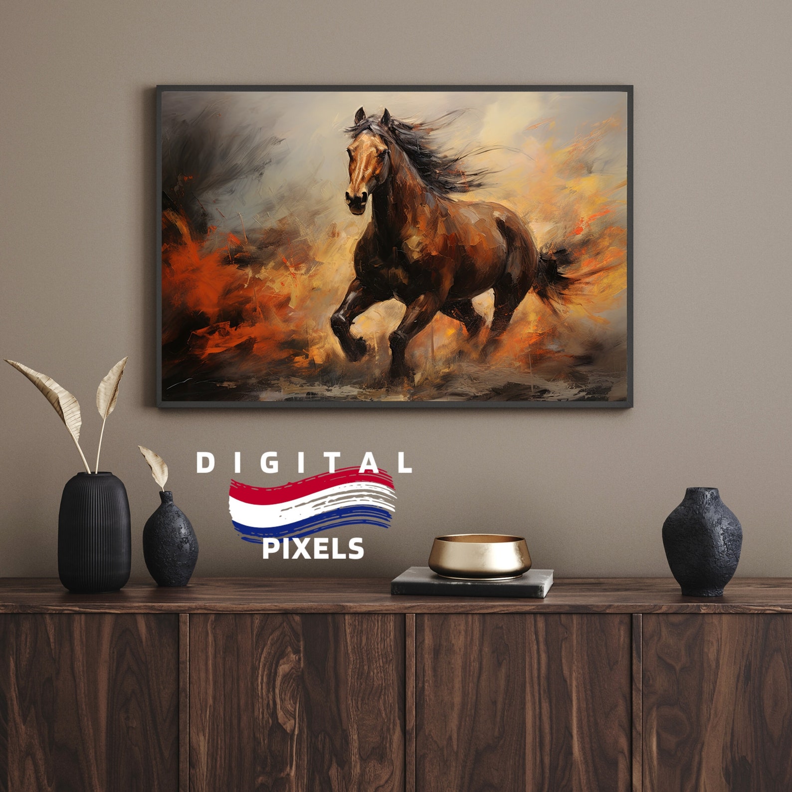 The Galloping Horse, Printable Nature Scene, Landscape Vintage Painting ...